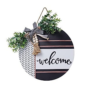 Baihui Welcome Sign for Front Door 12'' Wood Farmhouse Wreath Porch Decor Outdoor Welcome Signs Outside Door Hanging Decorations (Welcome Sign)