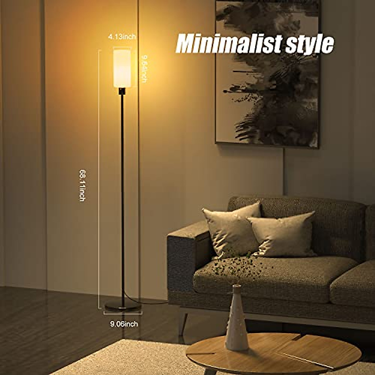 VEYFIY Floor Lamp Set of 2, Lamps for Bedroom and Living Room, Modern Standing Light with Glass Lampshade, Industrial Tall Lamp with E26 Socket, Light for Work, Reading, Black (Bulb Not Included)