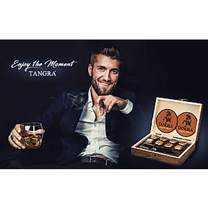 Whiskey Stainless Steel Stones Gift Set of 8 Golden Ice Cubes. Reusable Chilling Rocks in Wooden Box Ideas for Men Dad Groomsman Husband Wedding Father's Day Birthday Anniversary