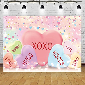 Maijoeyy 7x5ft Valentine's Day Backdrop Sweethearts Candy Conversation Hearts Photography Background for Baby Shower Kids Family Valentine's Day Party Photo Studio Props