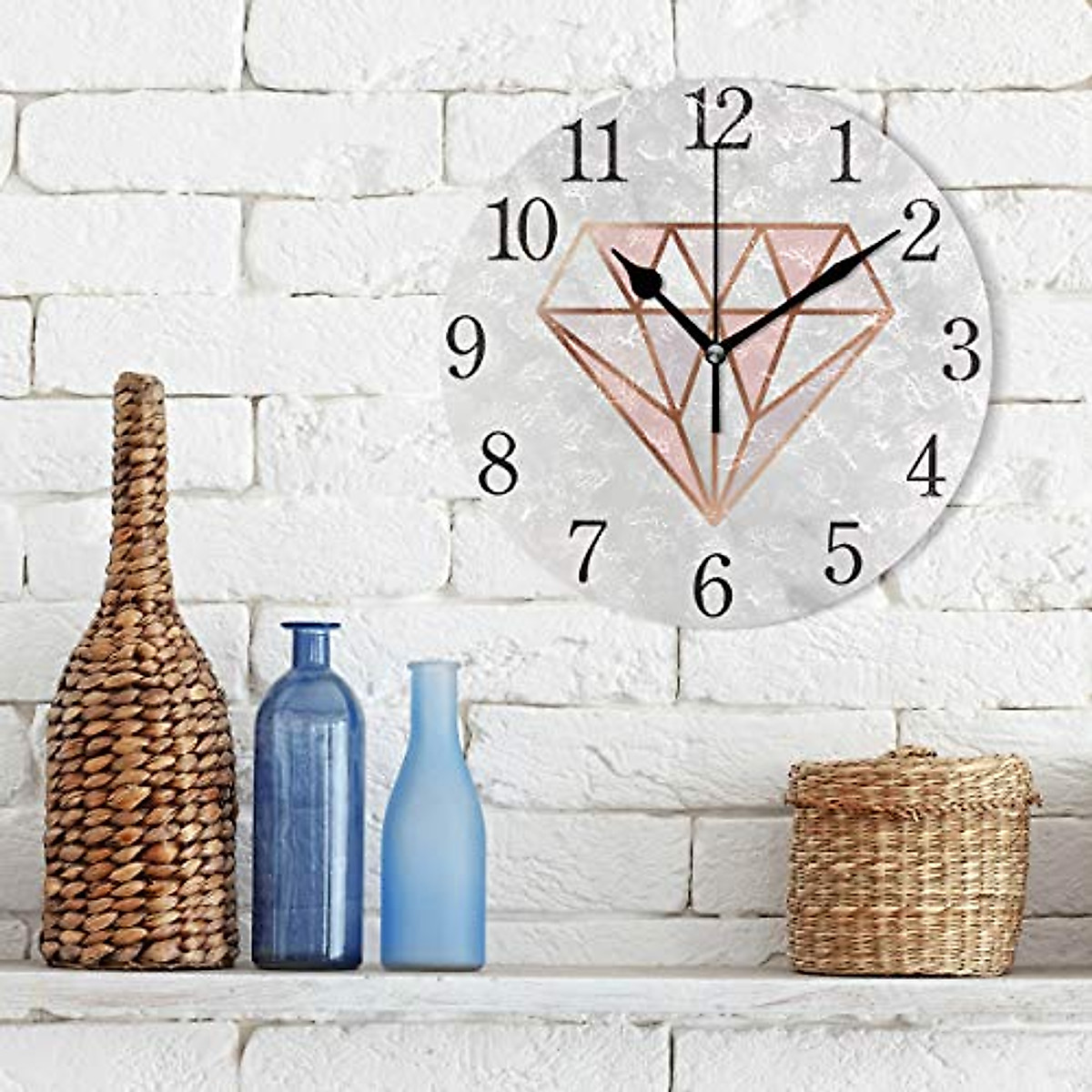 senya Wall Clock Silent 9.5 Inch Battery Operated Non Ticking Round Decorative Acrylic Quiet Clocks for Bedroom Office School Home (Rose Gold Diamond)…