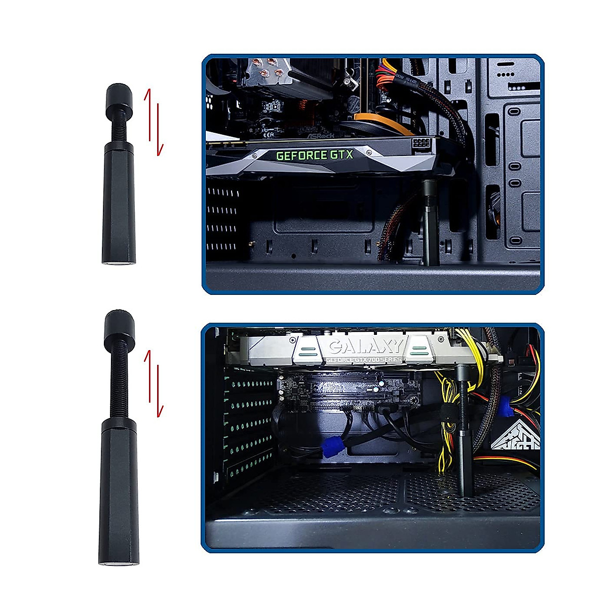 HFEIX Graphics Card Bracket, VGA Support Column Height Adjustable Aluminum Alloy Black 1 Set