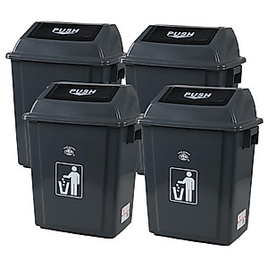 Xeabia 6 Gallon Plastic Trash Can, Plastic Garbage Can with Swing Lid, 4 Packs