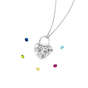 Sterling Silver Personalized 4mm Round Simulated Birthstone Heart Locket (16" chain) - Caged Locket Jewelry - Personalized Locket Necklace for Women - Gift for Her - Gifts for Mom