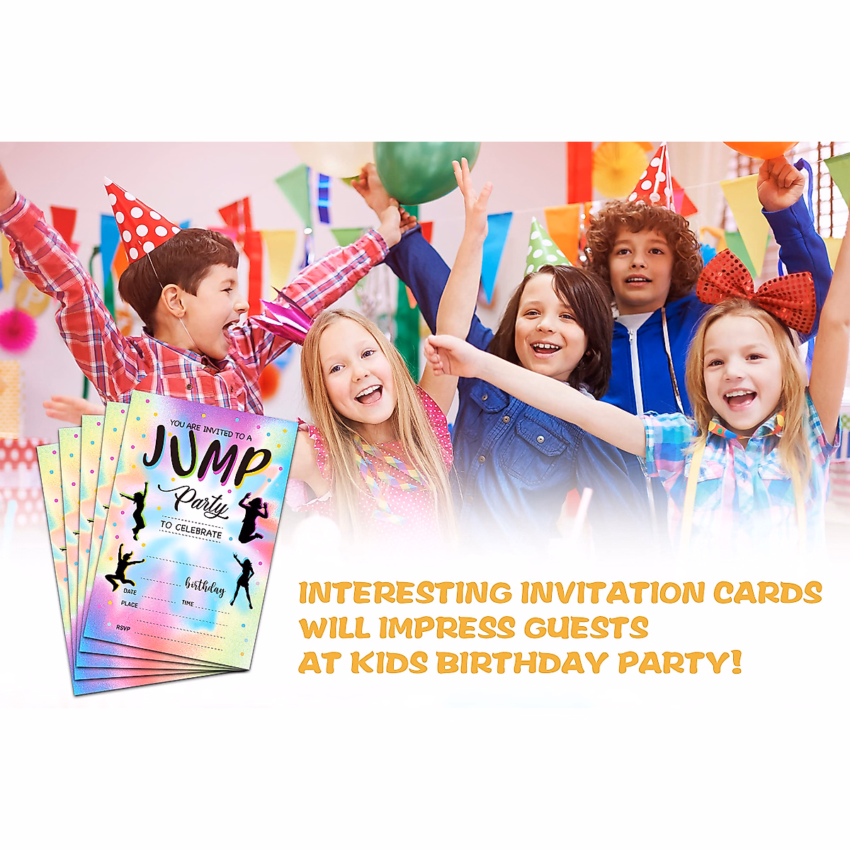 Disfuco Trampoline Jump Birthday Party Invitations - Trampoline Bounce Party Supplies - Fill in The Blank Birthday Party Invites - 20 Invitation Cards With 20 Envelopes (B1)