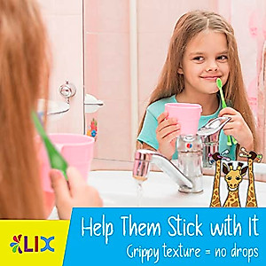 55Dental Kids Toothbrush Set of Soft Giraffe Toothbrush for Kids 3-9. Easy-Grip, Bristle Cover, Self-Standing & Splited Bottom for Cup Rim. by Lix, 4 Colors