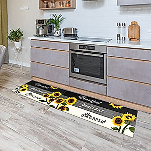 wuvutu Sunflower Kitchen Rugs - Kitchen Mat Set of 2, Sunflower Decor Sunflower Rugs for Kitchen, Farmhouse Kitchen Rugs, Country Sunflower Kitchen Decor Accessories Things - Sunflower Rugs and Mats