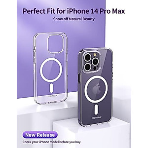 MOMAX Magnetic Phone Case, Clear Hybrid Lite Magsafe Case for iPhone 14 Pro Max, Slim Magnet Phone Case with Anti-Scratch,Shock,Drop Protection, Non Yellowing 14 Pro Max Case with Magnet, Clear