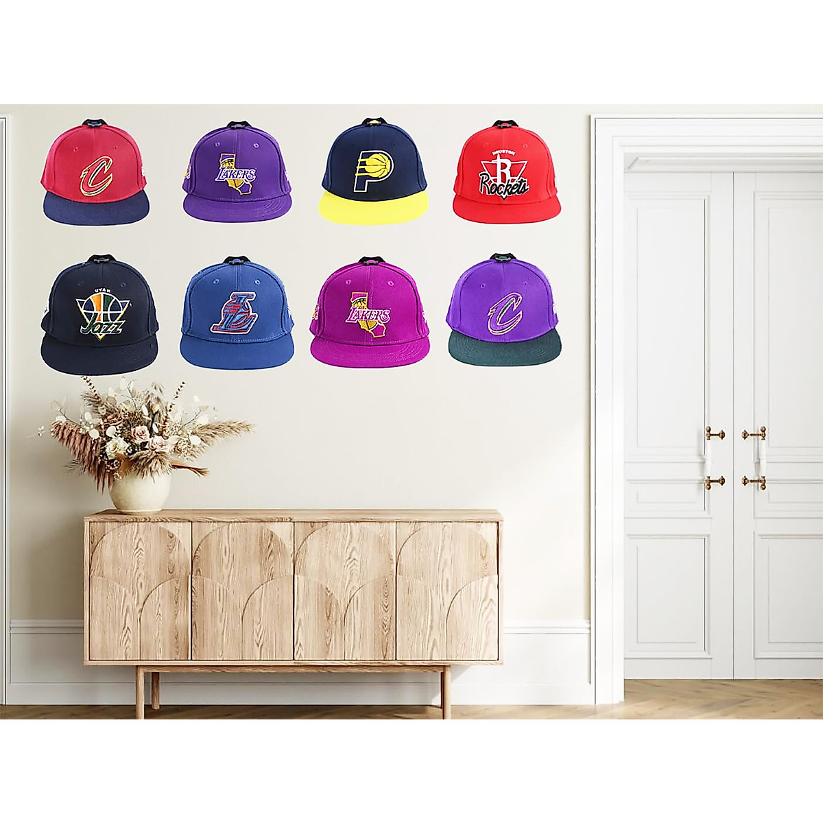 Lrgkcne Adhesive Hat Rack for Wall Baseball Caps, 16 Pack Hooks for Hats, Strong Hold hat Wall Organizer, Minimalist hat Display Rack, No Drilling Hat Racks for Door,Bedroom,Closet Black