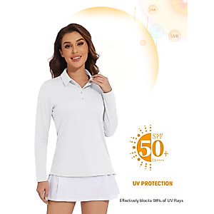 MAGCOMSEN Women's Tennis Polo Shirts UV Shirt Long Sleeve Collared Golf Athletic Shirts UPF 50+ Sun Shirt Women White, 2XL