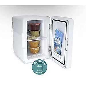 Personal Chiller LED Lighted Mini Fridge with Mirror Door Refrigerator, White