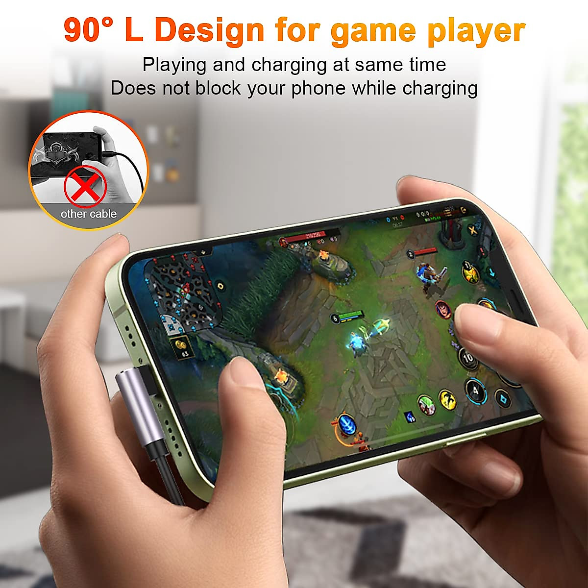 90 Degree Coiled Lightning Cable [MFi Certified & Data Sync], Right Angle Design Gaming LED iphone Cord, Coiled USB A to Lightning Cable Cord Data Transmission Compatible with iPhone/Ipad Product