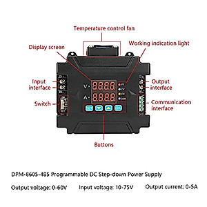 Respicefinem Programmable Digital DC Step Down Power Supply 60V 5A 485 Communication LCD Display Temperature Control Fan for Modbus RTU High Precision Efficiency