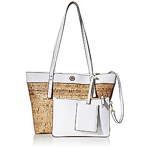 Anne Klein East west Cork Tote with Card case, Anne White