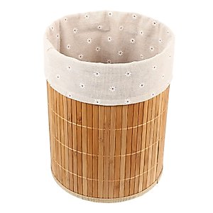 Levemolo 1pc Bamboo Trash Can Round Trash Can Collapsible Garbage Can Garbage Cans Woven Rubbish Container Clothes Storage Organzier Waste Bins Laundry Basket Sundries Bucket Clothing