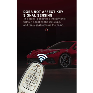 HIBEYO Key Fob Cover for Hyundai Sonata 2020 2021 2022 Santa Fe Smart Remote Auto Key Shell Soft TPU Car Accessories for Hyundai 7 Buttons Key with Bling Keychains-Black