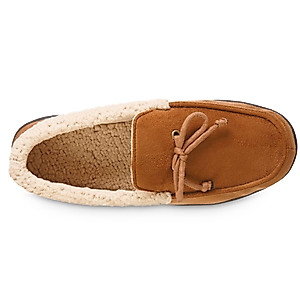 isotoner Men's Recycled Advanced Memory Foam Microsuede Vincent ECO Comfort Moccasin Slippers, Cognac, 9.5-10.5