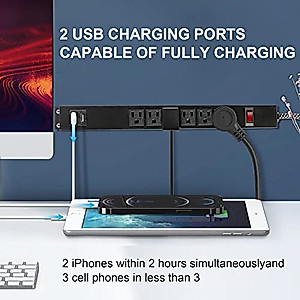 6 Outlet Surge Protector, Metal Power Board with USB Port, Wall Mount Power Board, 8 ft. Braided Extension Cord, 15A 125V 1875W…