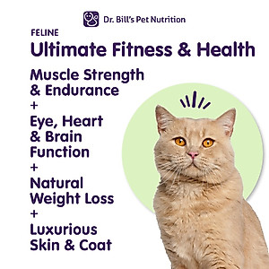 Dr. Bill’s Feline Ultimate Fitness & Health | Cat Multivitamin Supplement Powder for All Ages | For Wellness, Joint Health, Weight Control | Vitamins B1, B6, B12, D3, Omega 3s, Collagen, Biotin & More