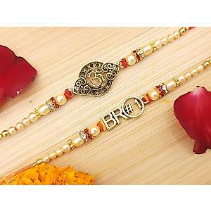 Palak Global Rakhi Bracelet for brother, Unique Design Rakhi for Brother, Bhabhi, Sister, Father and celebration with Family, Raksha Bandhan holy Rakhi. (Rakhi Design Om and Bro, Set of 2, Small)