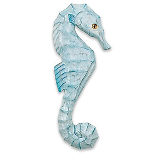 T.I. Design Hand Carved Coastal Seahorses Pair Aqua Beach Sea Life Wall Art