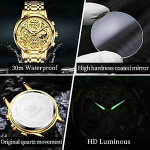 OLEVS Mens Watch Chronograph Luxury Diamond Dress Business Analog Quartz Wrist Watches Stainless Steel Waterproof Luminous