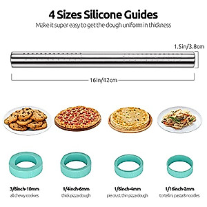 U-Taste 18/8 Stainless Steel 16 inch Adjustable Rolling Pin with Silicone Removable Thickness Rings, Nonstick Kitchen Roller Pin for Baking Cookies Pastry Pizza Pasta Dough Fondant (Teal/Aqua Sky)