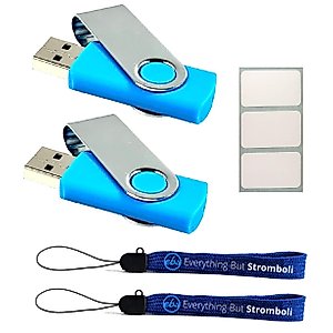 1GB Flash Drives Bulk Two Pack (Blue) 2.0 USB Memory Storage Bundle with (2) Everything But Stromboli Lanyards & (3) Stickers for Labeling Flashdrive