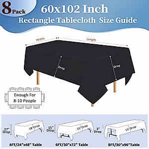 8 Pack Black Tablecloths 60x102 Inch Table Cloths for 6 Foot Rectangle Tables, Wrinkle Resistant Washable Rectangular Fabric Table Cover for Dining Wedding Banquet Camping Party