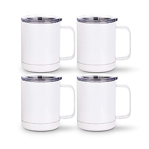 PYD Life Sublimation Coffee Mugs 10 OZ White Blanks Stainless Steel Double Wall Tumbler with Handle and Lid for Mug Tumbler Press Machine Sublimation Print 4 Pack