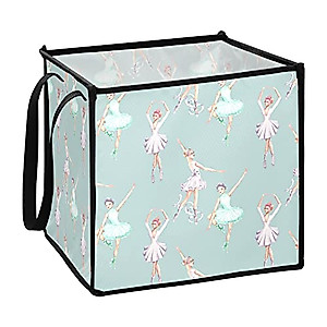 susiyo Watercolor Ballet Dancers Collapsible Storage Cubes with Durable Handles Square Storage Baskets for Organizing Closet Shelf Nursery Toy 10.63x10.63x10.63in