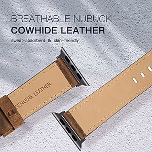 EDIMENS Leather Bands Compatible with Apple Watch 46mm 45mm 44mm 42mm(Series 1 2 3) Band Men Women, Vintage Genuine Leather Wristband Replacement Band Compatible for Apple Watch iwatch Series 10 9 8 7 6 5 4 SE