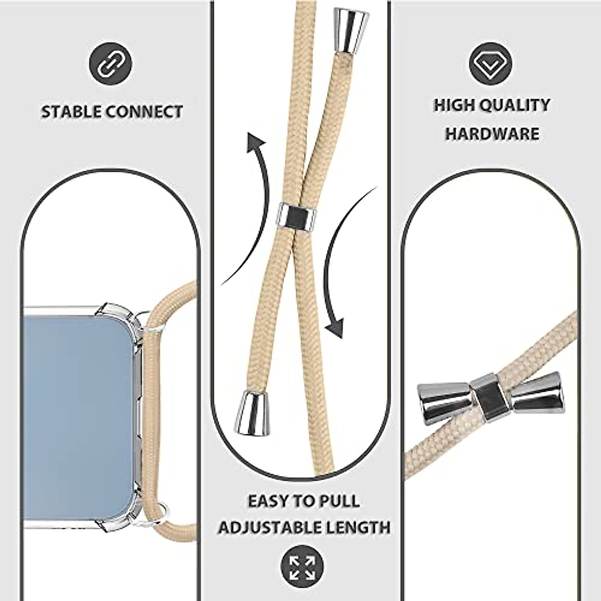 YESPURE for iPhone 14 Crossbody Case,iPhone 14 Case with Adjustable Lanyard Neck Cord Clear Soft Slim Thin TPU Anti-Scratch Not Yellowing Shockproof Protective Phone Cover 6.1 inch 2022 - Beige