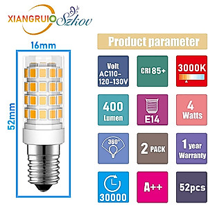 2-Pack E14 LED Bulb European Base 4W Turkish Light Bulb AC120V Electric Window Candle Lamp for Chandelier,Ceiling Fan,Pendant,Wall Sconce Fixtures 40W Equivalent Warm White 3000K