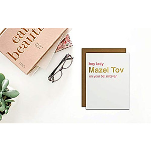 Funny Bat Mitzvah Cards with Envelopes for Girls, Hey Lady Mazel Tov, Letterpress and Gold Foil