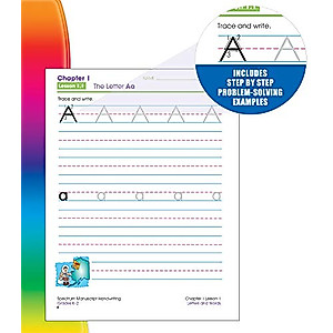 Spectrum Manuscript Handwriting Workbooks, Ages 5 to 8, Kindergarten to 2nd Grade Handwriting Practice With Lower-and Uppercase Letters, Sentence Practice, and Vocabulary - 96 Pages