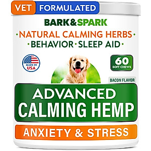 BARK&SPARK Advanced Calming Hemp Treats for Dogs - Hemp Oil + Melatonin - Anxiety Relief - Separation Aid - Stress Relief During Fireworks, Storms, Thunder - Aggressive Behavior, Barking - 60Chews