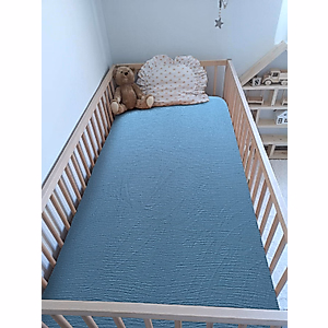 Muslin Crib Sheet, Muslin Fitted Crib Sheet, Soft Fitted Crib Sheet, Stretchy and Breathable Toddler Crib Sheet for Boys and Girls, Fits Standard Crib and Toddler Mattress (Dusty Blue)