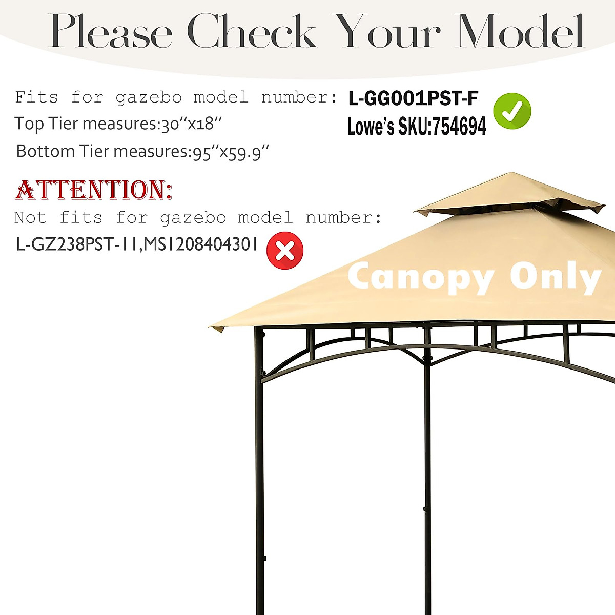 HETTRICK Gazebo Replacement Canopy 5x8 Shelter Double Tiered BBQ Cover Grill Shelter for Shop Garden Patio Model L-GG001PST-F (Beige)