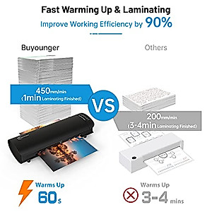 Buyounger Laminator, Laminator Machine with Laminating Sheets & 60s Warm Up, 6 in 1 Hot & Cold A4 Laminating Machine, 9-Inch Personal Thermal Laminator with 20 Pouches for Home School Office