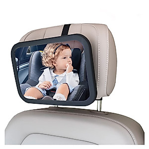 Baby Car Mirror for Back Seat, Rear Facing car mirror for infants. (black) with free Baby on Board sticker.