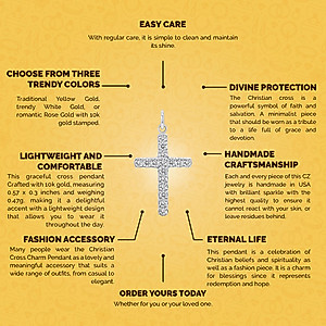 Takar Solid 10k Gold CZ Christian Cross Pendant For Women, Cubic Zirconia Christian Cross Charm Pendant in Small/Medium/Large, Catholic Gold Jewelry Made in USA