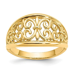Size 9 - Solid 14k Yellow Gold Fleur-De-Lis Tapered Ring (11mm)
