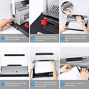 TIANSE Binding Machine, Spiral Coil Binder Machine Manual Punch Binder with Electric Coil Inserter, Comes with 100pcs 5/16" Plastic Coil Binding Spines & Plier for Letter Size, A4, A5 or Smaller Sizes