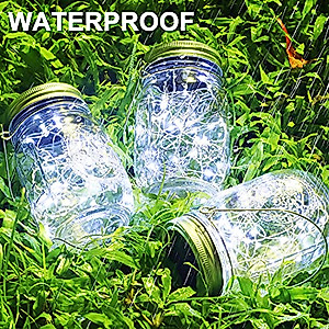 Nintiue Mason Jar Solar Lights, 6 Pack 30 LEDs Fairy Lights with Jars and Hangers, IPX6 Waterproof Hanging Solar Lights Outdoor, Decorative Solar Lanterns for Garden Fence Patio Wedding