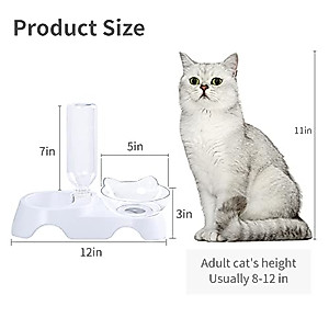 MILIFUN Double Dog Cat Bowls Pets Water and Food Bowl Set, Cat Bowls Food and Water with Automatic Waterer Bottle for Small or Medium Size Dogs Cats (White)