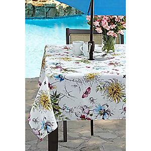 Benson Mills Spillproof Spring/Summer Fabric Outdoor Tablecloth with Umbrella Hole, Zippered Table Cloth for Rectangle Tables, Picnic/Patio (Blooming Floral, 60" X 84" Rectangular with Umbrella Hole)