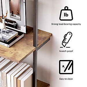 Dosker Bookshelf 5-Tier Industrial Ladder Shelf,Brown Shelves Wall Mounted Bookshelf Open Storage Rack Display Shelf Plant Stand for Living Room Kitchen Home Office Bedroom