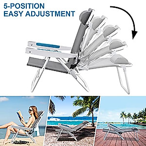 ICECO Beach Chair for Adults 2 Pack, XL 5-Position Backpack Beach Chair Heavy Duty Folding Portable Chairs with Backpack Straps Cup Holder for Beach Outdoor Camping 300lb Capacity