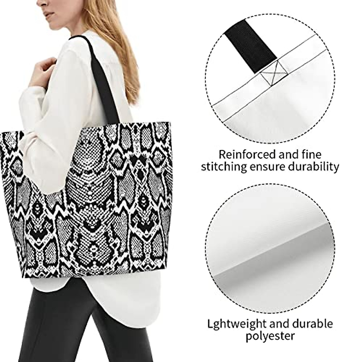 Gelxicu Snake Shoulder Tote Bags Snake Skin Casual Bag Shoulder Handbags Shopping Women Grocery Bags